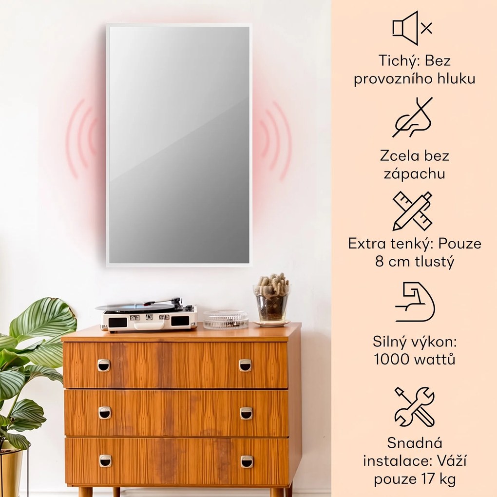 Klarstein La Palma 1000, infračervený ohřívač 2 v 1, smart, 120 x 60 cm, 1000 W, zrcadlová přední strana