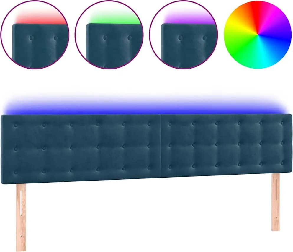 Čelo postele s LED tmavě modré 160x5x78/88 cm samet 3122104