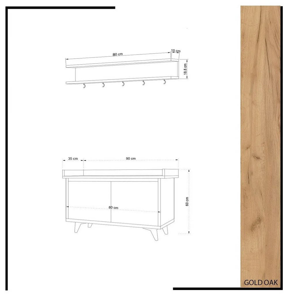 Nástěnný věšák s botníkem Arasso Oak and White