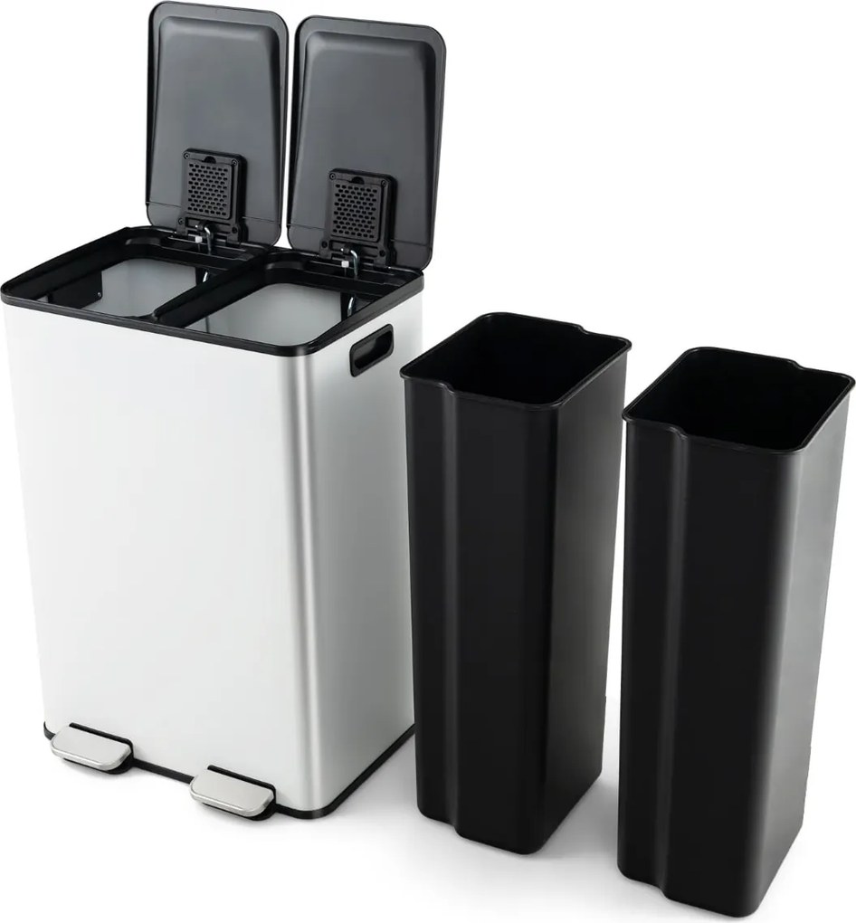 Costway Odpadkový koš 2 přihrádky 2 x 30L odpadkový koš kuchyňský