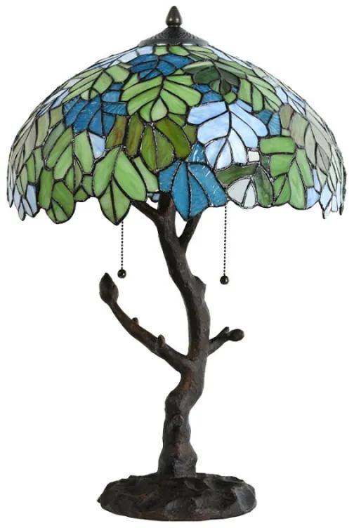 Stolní lampa Tiffany Urbain zelená ve tvaru stromku – 40x60 cm