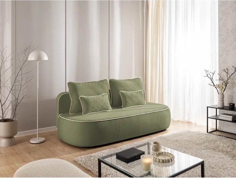 Khaki/béžová sametová rozkládací/s úložným prostorem pohovka 210 cm Saga – Ropez