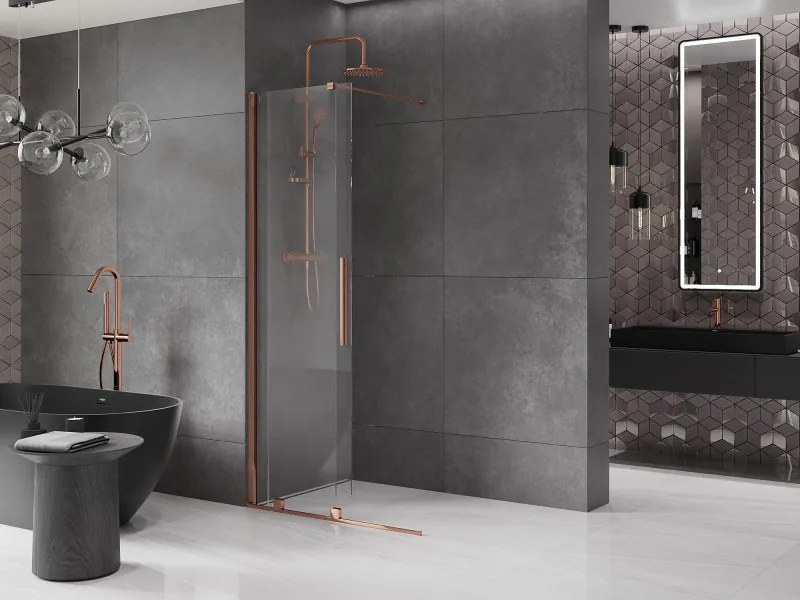 Mexen Velar, posuvné dveře do otvoru typ Walk-In 110 cm, 8mm čiré sklo, růžové zlato, 871-110-000-03-60