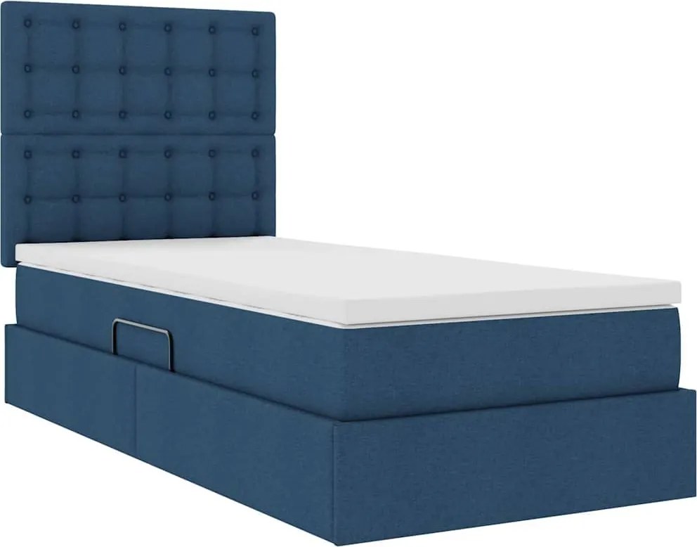 Postel s úložným prostorem a matrací Modrá 90 x 200 cm textil 3371885