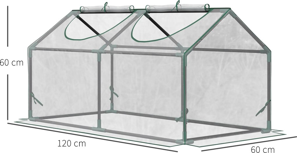 Fóliový skleník Outsunny s oknem, PVC skleník 120x60x60 cm, průhledný skleník na rajčata a chladicí rám pro rostliny