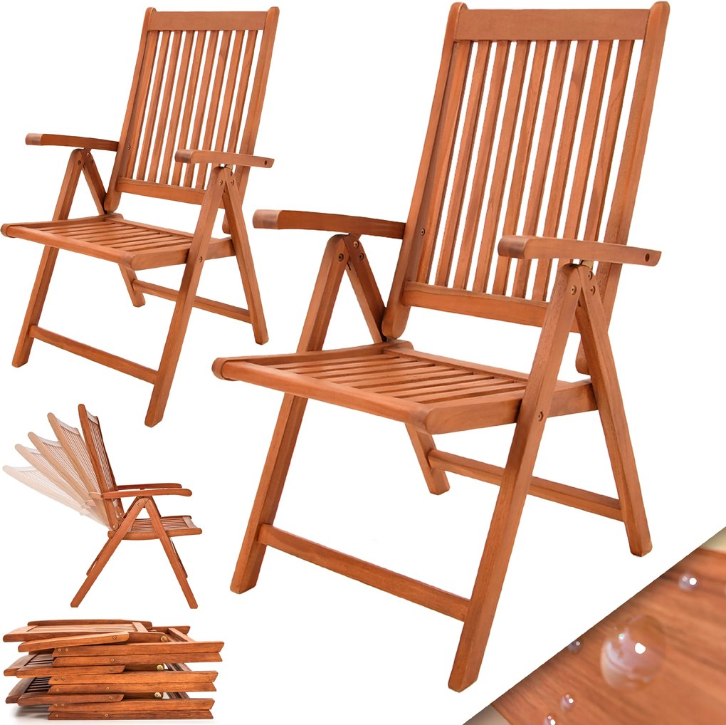 Skládací židle sada 2 ks ergonomické nastavitelný 5 polohy eukalyptus