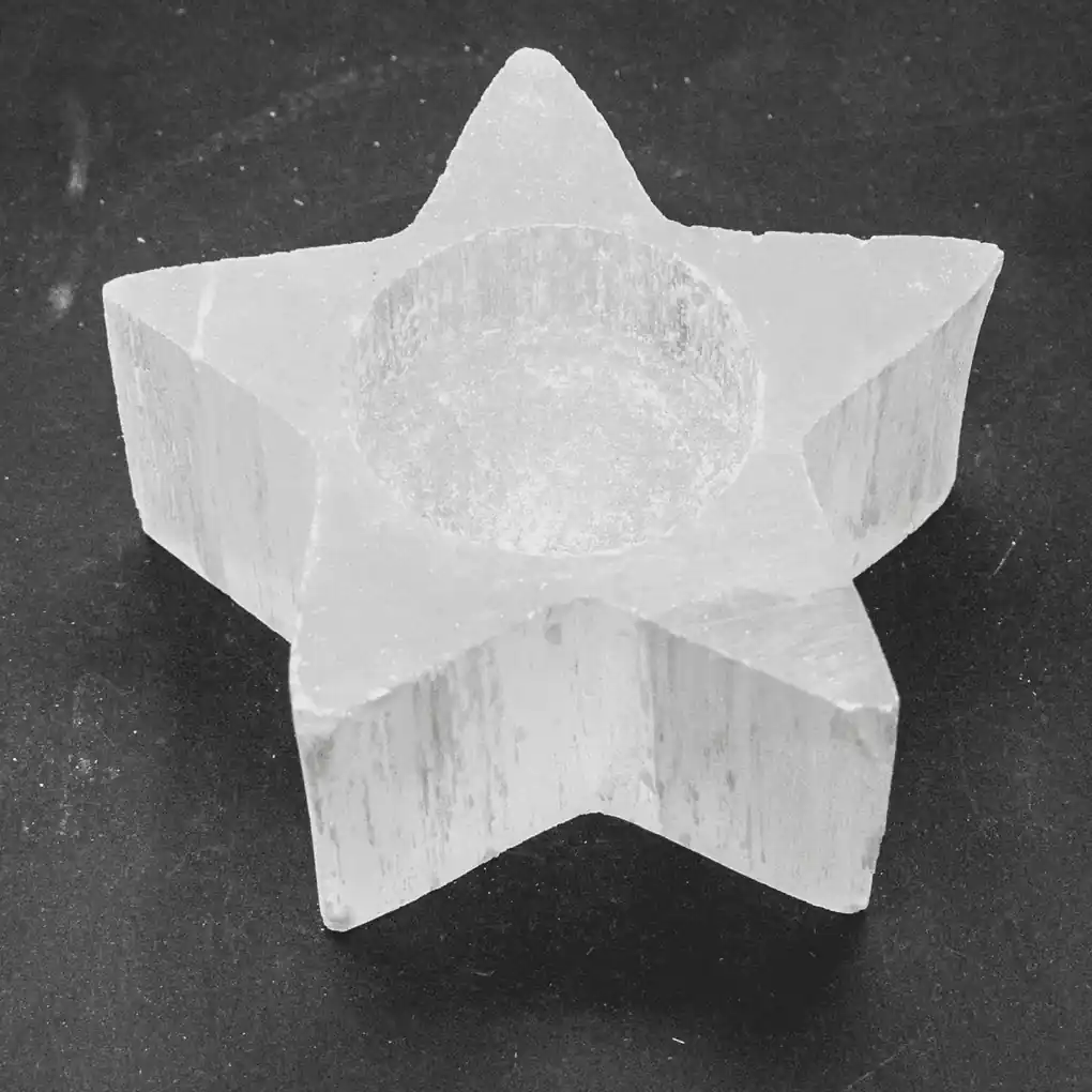 Milujeme Kameny Selenit bílý - svícen - hvězda | BIANO