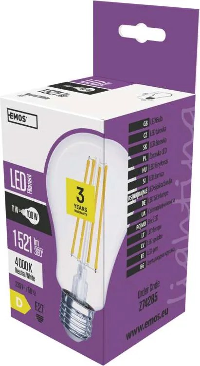 Emos lighting LED žárovka Filament A67 11W E27 neutrální bílá