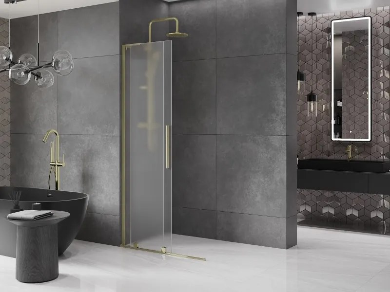 Mexen Velar L, posuvná sprchová zástěna Walk-in 110 x 200 cm, 8mm sklo námraza, zlatá lesklá, 871-110-003-33-50