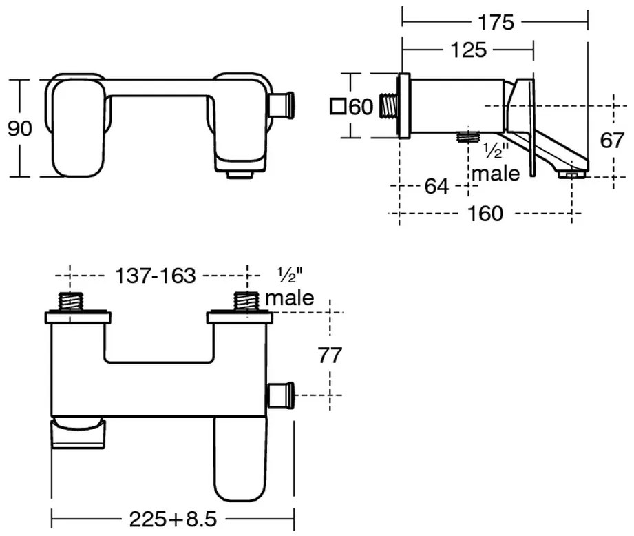 Ideal Standard Tonic II - Vanová baterie nástěnná, Chrom, A6338AA