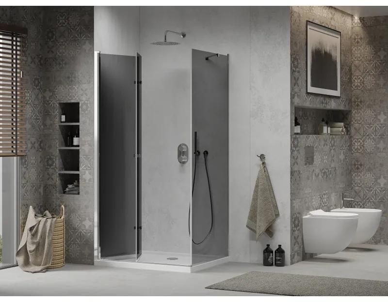 Mexen Lima skládací sprchový kout 100 x 90 cm, Grafitově černá, Chromovaná + sprchová vanička Flat, Bílá - 856-100-090-01-40-401