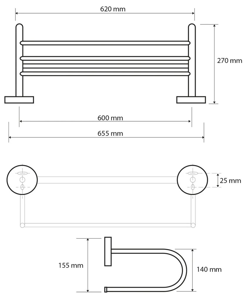 SAPHO XR418 X-Round E polička na ručníky U typ, 65 cm, stříbrná