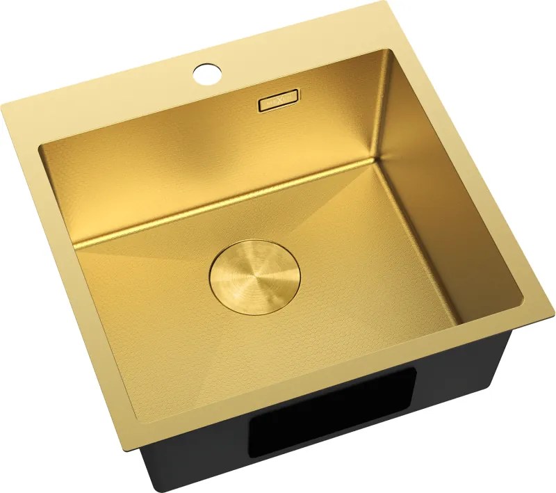 Mexen Solix, 1-komorový nerezový dřez 500 x 500 mm, broušená zlatá, vzor voština, 6407501000-55HC