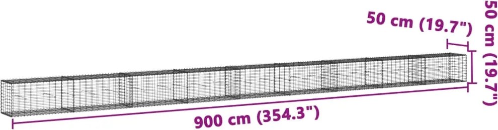 Gabionový koš s víkem 900 x 50 x 50 cm pozinkované železo 3295140