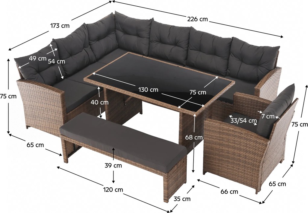 Zahradní ratanový set, šedohnědá/světle hnědá, SAGIR