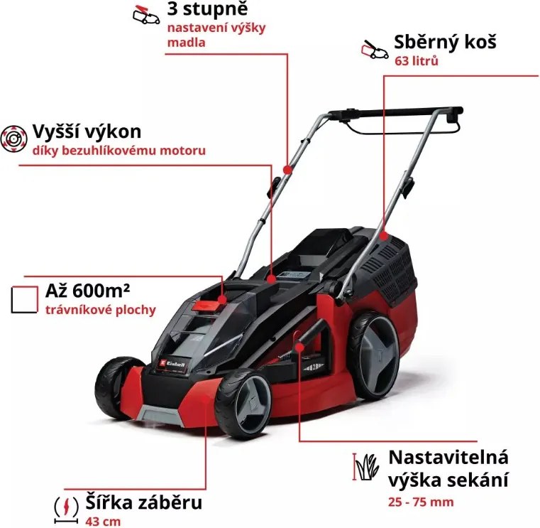 EINHELL Rotační sekačka AKU 43 cm GE-CM 43 LI M Kit (2x4 Ah)