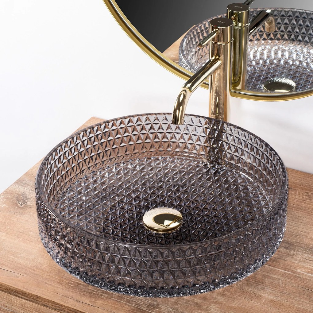 Rea, Umyvadlo na desku Rea Cristal Grey 39 nikl brush ring, REA-U8880