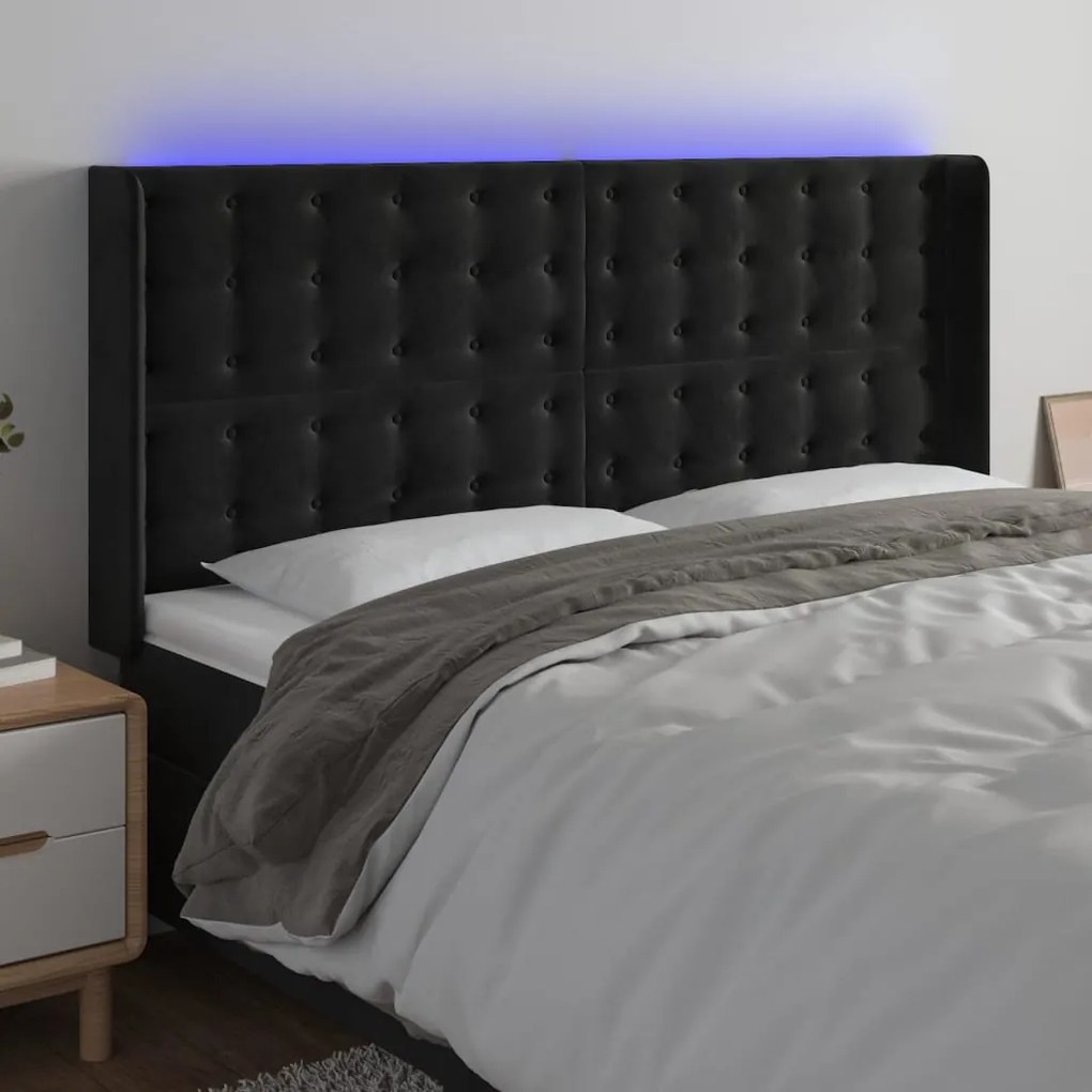 Čelo postele s LED černé 163 x 16 x 118/128 cm samet 3124538