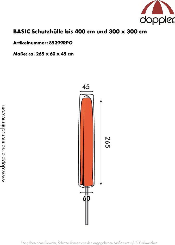 Derby Basic - ochranný obal pro středové slunečníky do 400 cm a 300 x 300 cm