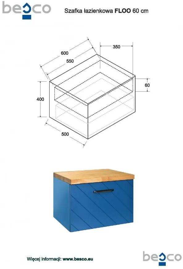 BESCO Spodní skříňka FLOO modrá matná Barva - Modrá, Madla - Zlatá, Rozměr A - 60 cm, Rozměr B - 50 cm, Rozměr C - 40 cm, Způsob provedení - Pravá varianta NASUF654CZP