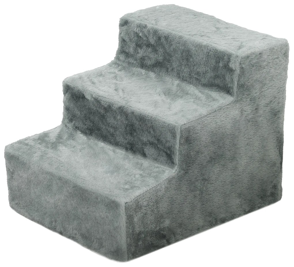 PawHut schody pro psy 3 stupně 35 cm schody pro domácí mazlíčky s plyšovým vzhledem, schody pro kočky do postele, na pohovku, pro kočky do 5 kg, svět…