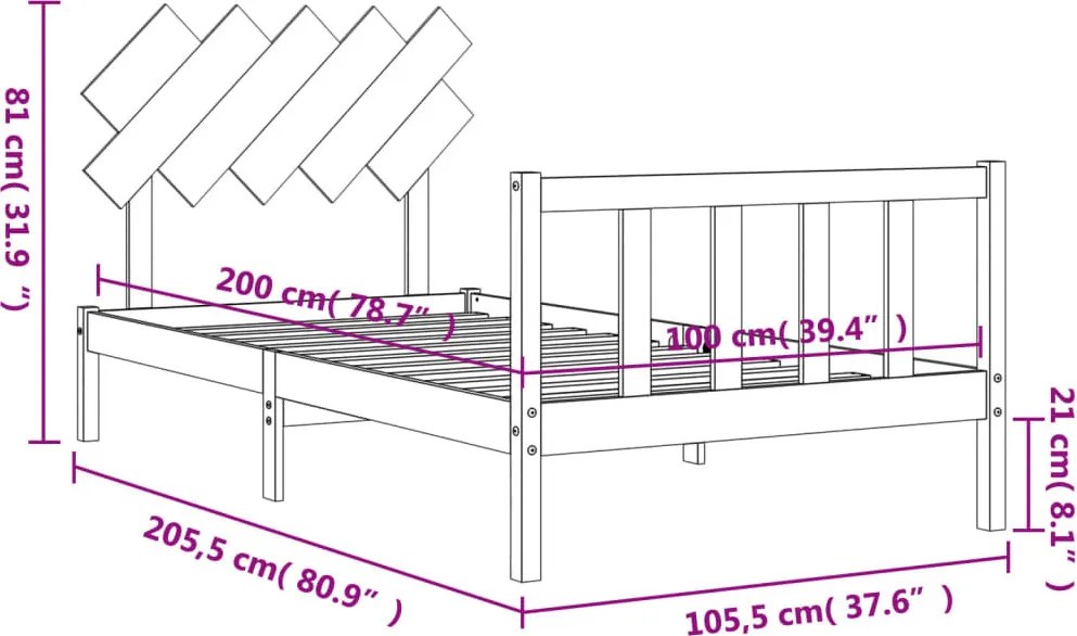 vidaXL Rám postele s čelem 100 x 200 cm masivní dřevo [3193459] Barva: Bílá