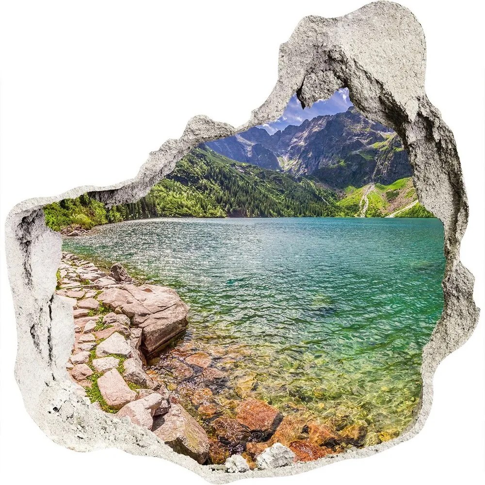 Wallmuralia Díra 3D ve zdi nálepka Morské oko Tatry 75x75 cm