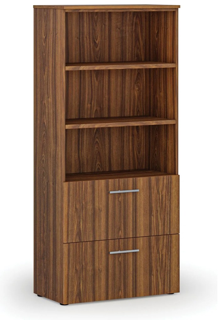 Skříň se zásuvkami pro závěsné složky PRIMO WOOD, 800 x 420 x 1781 mm, ořech
