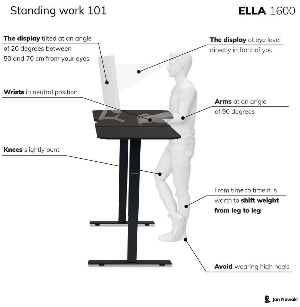 Výškově nastavitelný elektrický stůl ELLA, 1600 x 720 x 750 mm, černý