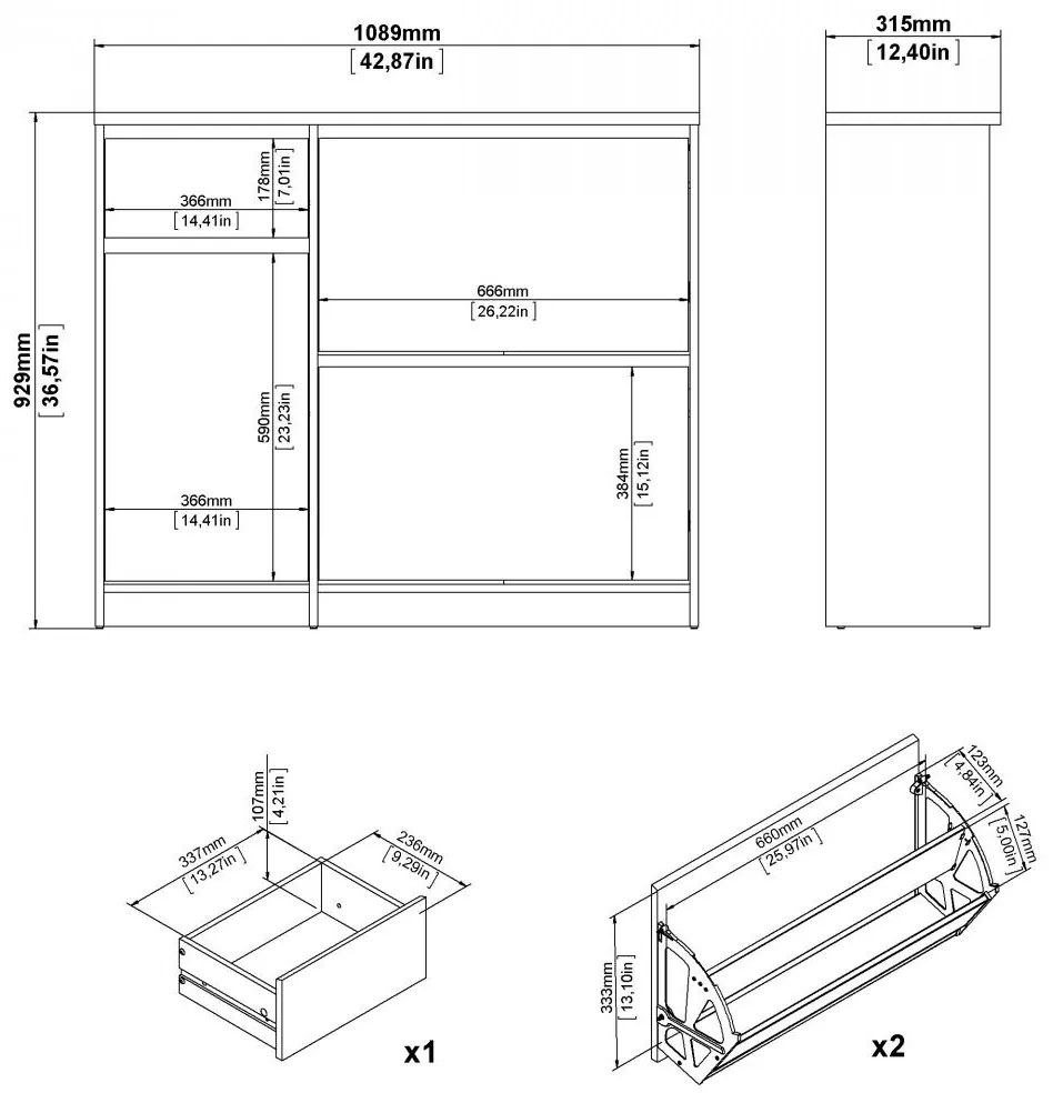 Tvilum Botník Simplicity 206 beton/bílý lesk