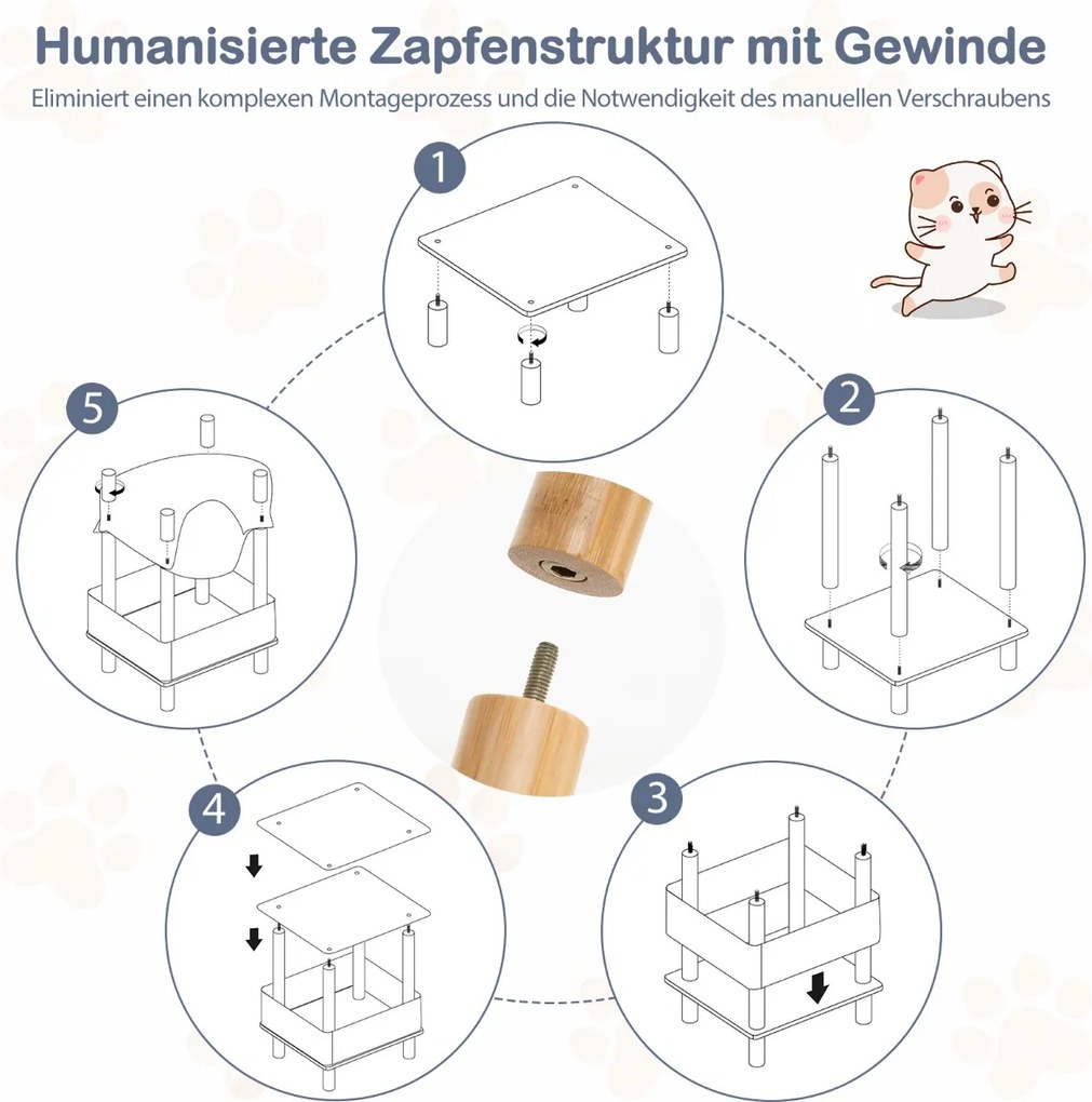 Costway Cat House 2patrový bambusový vyvýšený lůžko pro kočky s úložným