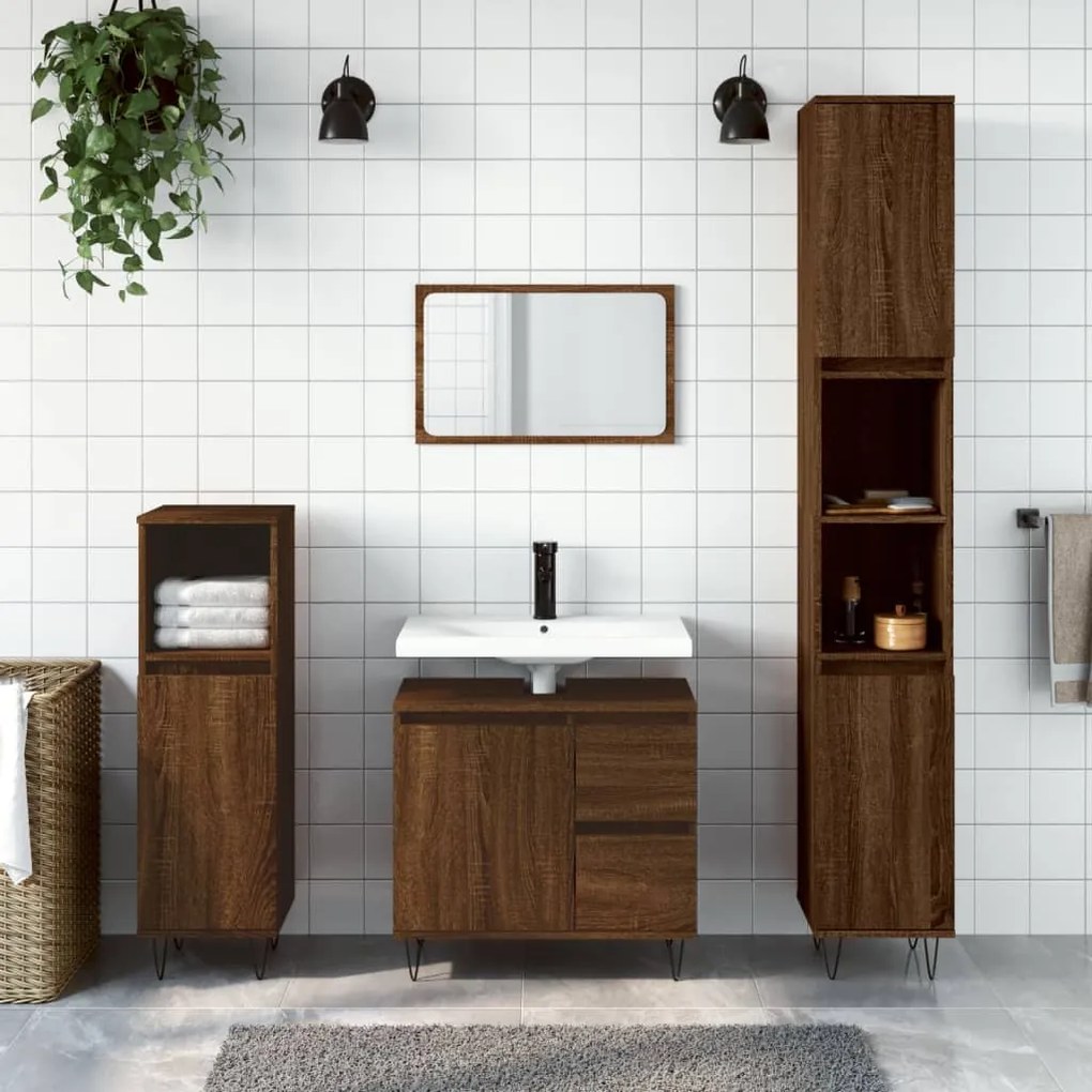 Koupelnová skříňka hnědý dub 30 x 30 x 190 cm kompozitní dřevo - Default Title