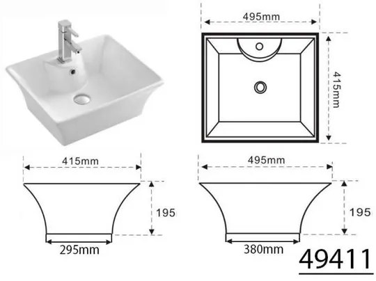 Aqualine Keramické umyvadlo 49,5x41,5x19,5 cm, bílá 49411