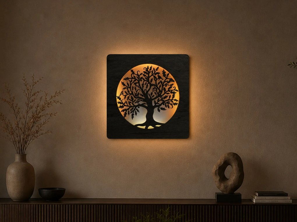 Li-Go "Dub v kruhu" světelný obraz s baterií a pohybovým čidlem 42x42 cm provedení povrchu: bříza