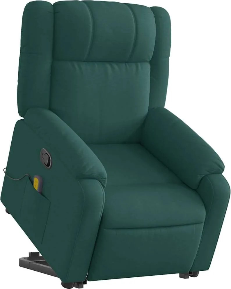 Zvedací masážní polohovací křeslo tmavě zelené textil 3205220
