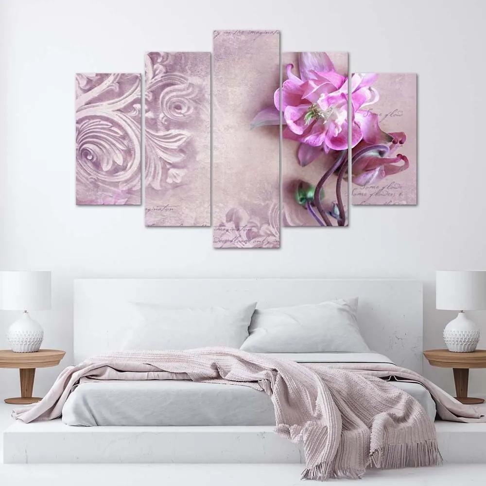 Obraz na plátně pětidílný Růžová květinová abstrakce - 200x100 cm
