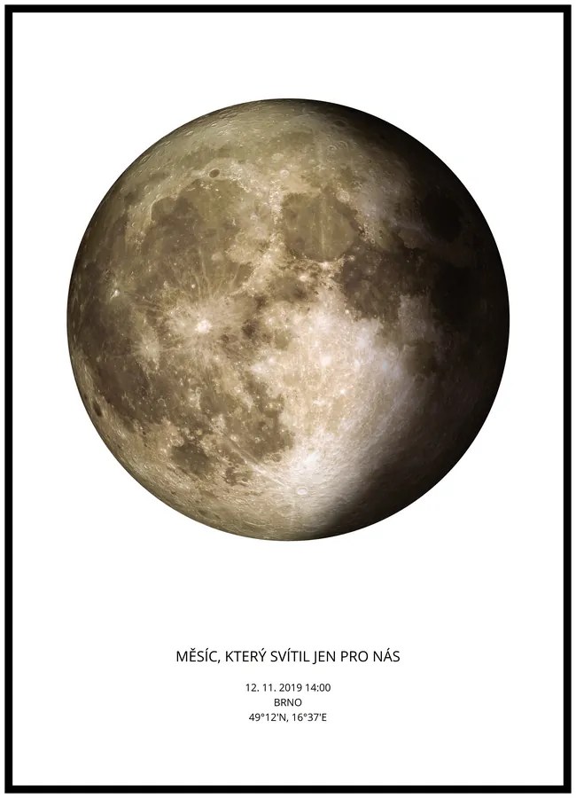 Plakát Fáze měsíce vašeho životního okamžiku Rozměr plakátu: 30 x 40 cm, Barva pozadí: Hvězdná, Barva měsíce: Žlutá