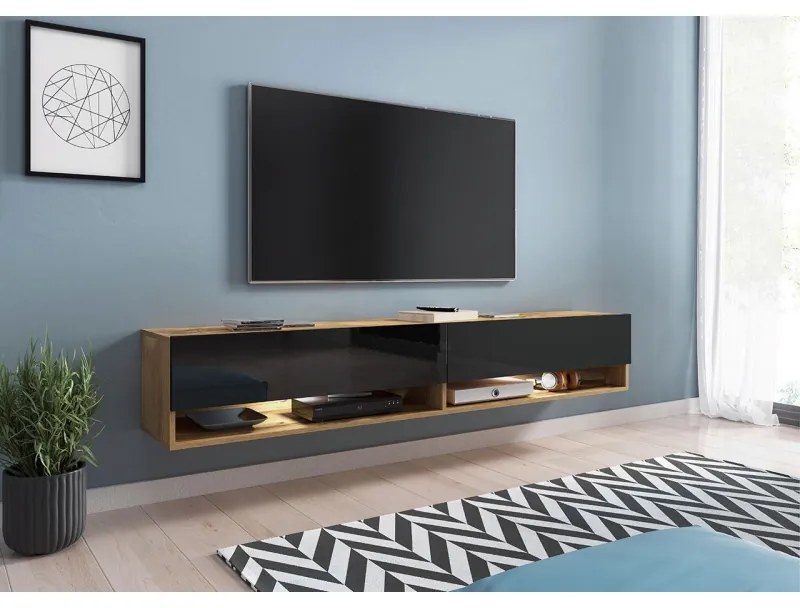 TV stolek Adenik 180, Barva: bílá / bílý lesk, Osvětlení: osvětlení LED RGB - barevné