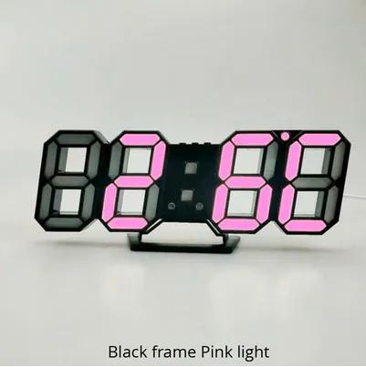 3D LED nástěnné nebo stolní digitální hodiny Barva: Růžová, Varianta: černý rámeček