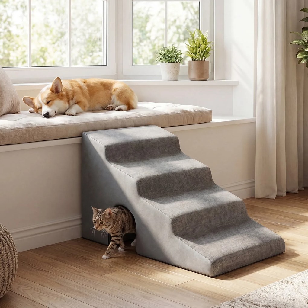 Costway Schodiště pro psy 4 Schody Pet Schody 43 cm vysoké s otvorem