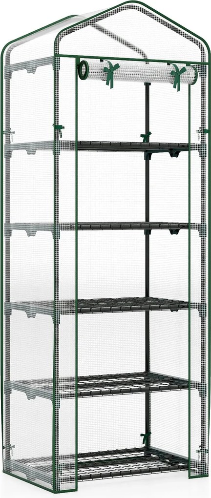 Costway Mini skleník s 5 řadovými policemi a PE krytem a svinovacími dvířky