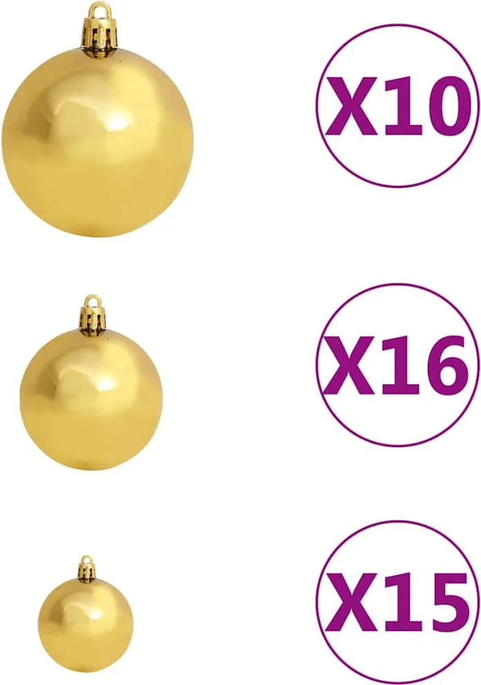120dílná sada vánočních koulí se špicí a 300 LED zlatá a bronz 330096