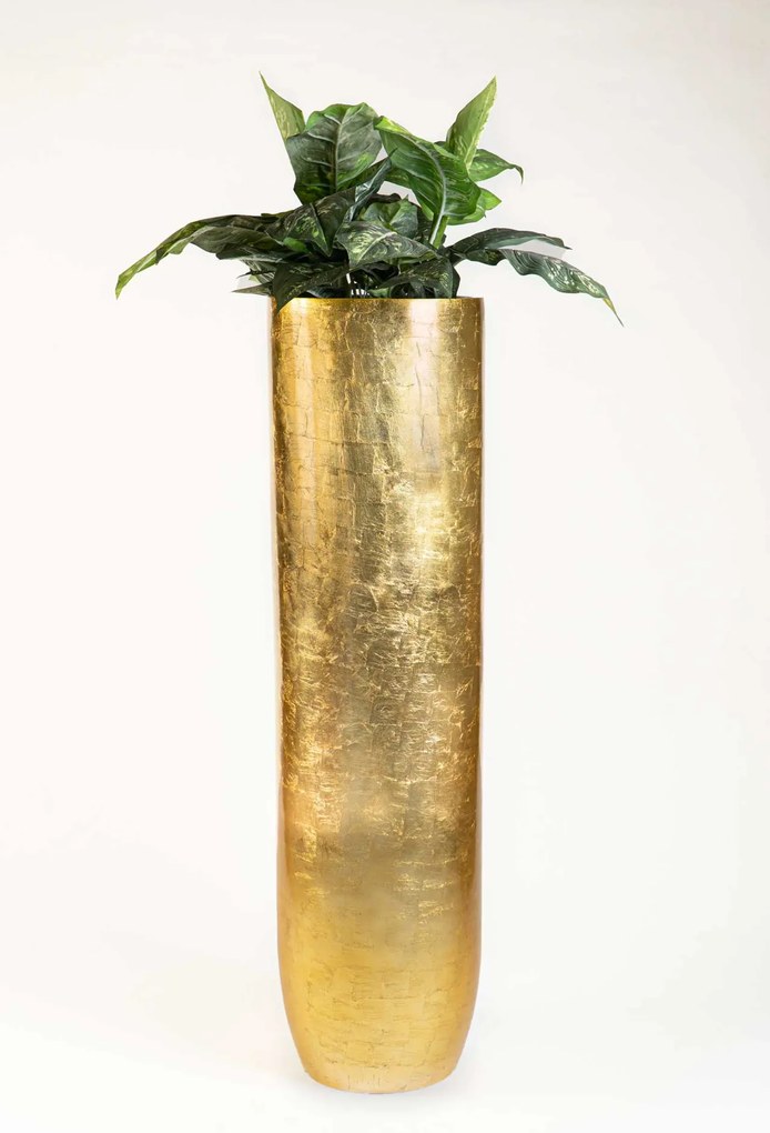 Exkluzivní květináč SOLERIO, sklolaminát, výška 120 cm, zlatý lesk