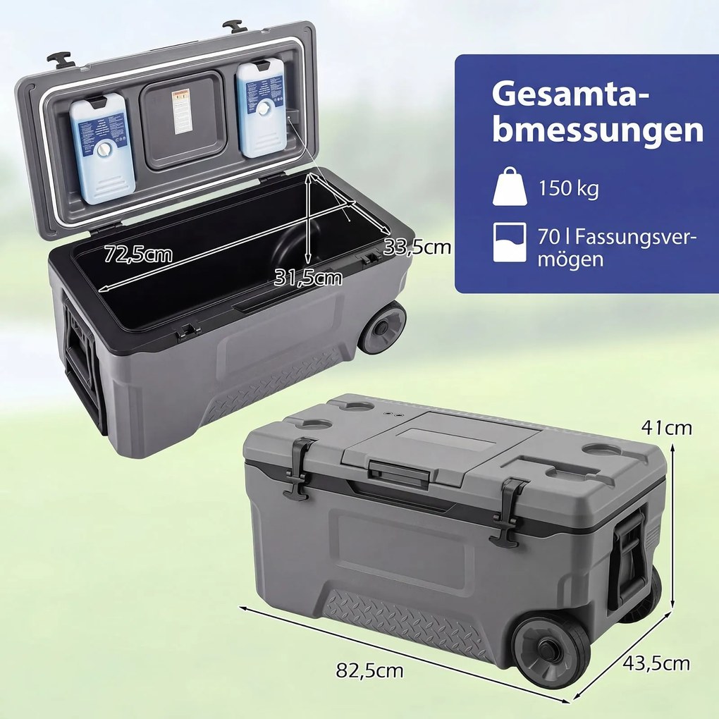 Costway Chladicí box 70 L Velký termobox z plastu s kolečky a madlem Izolovaný