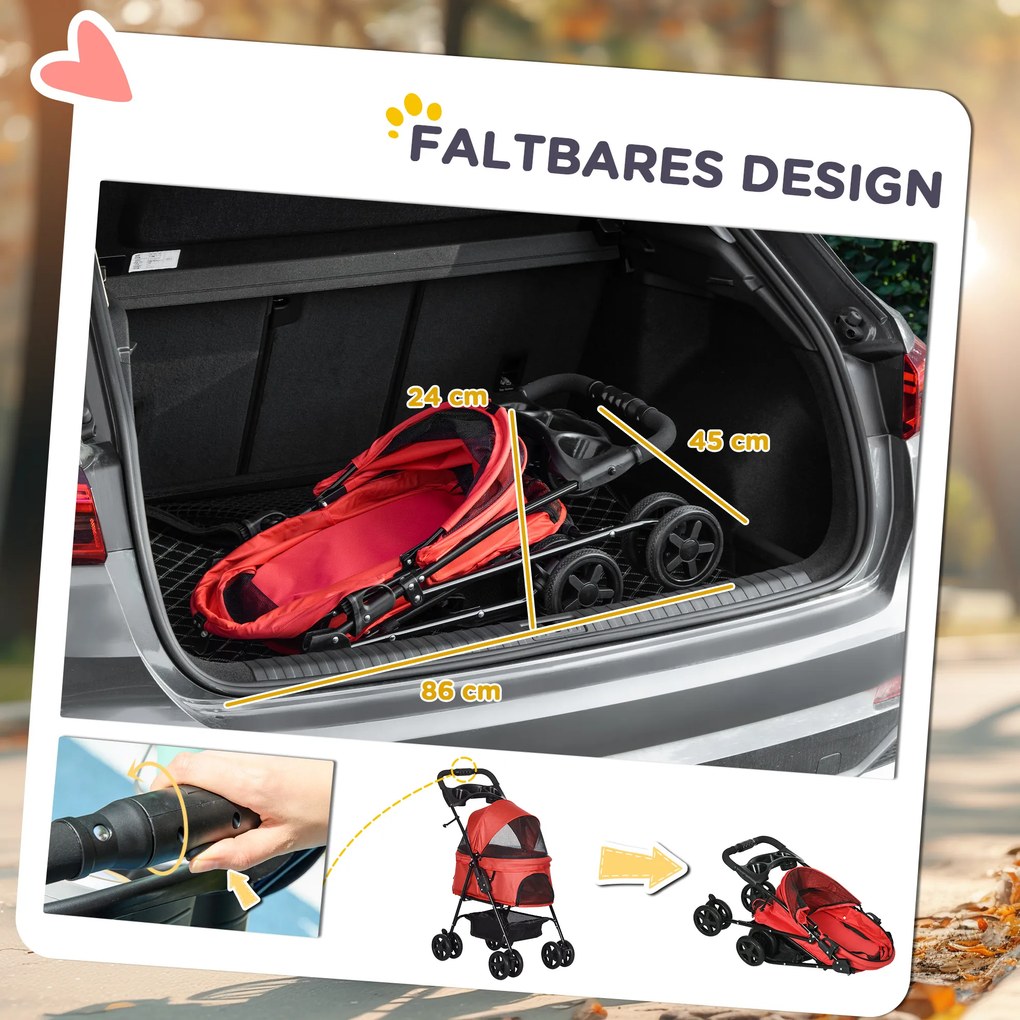 PawHut Dog Buggy skládací Oxford Red 67x45x96cm Malí psi a kočky
