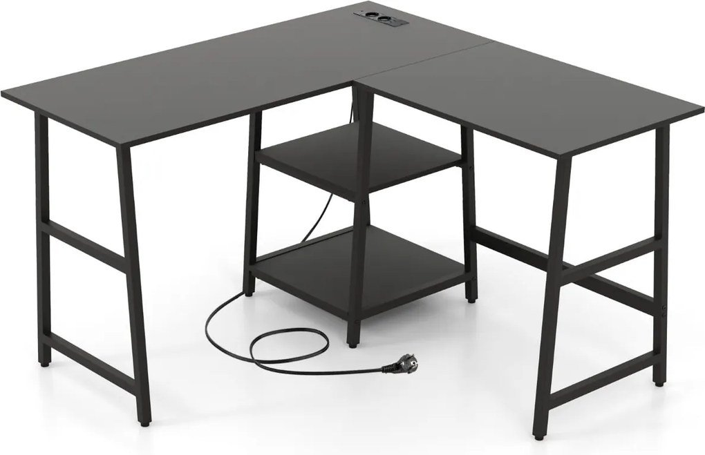 Costway Desk Rohový stůl ve tvaru L se zásuvkami a USB porty – 120 × 120 × 75 cm