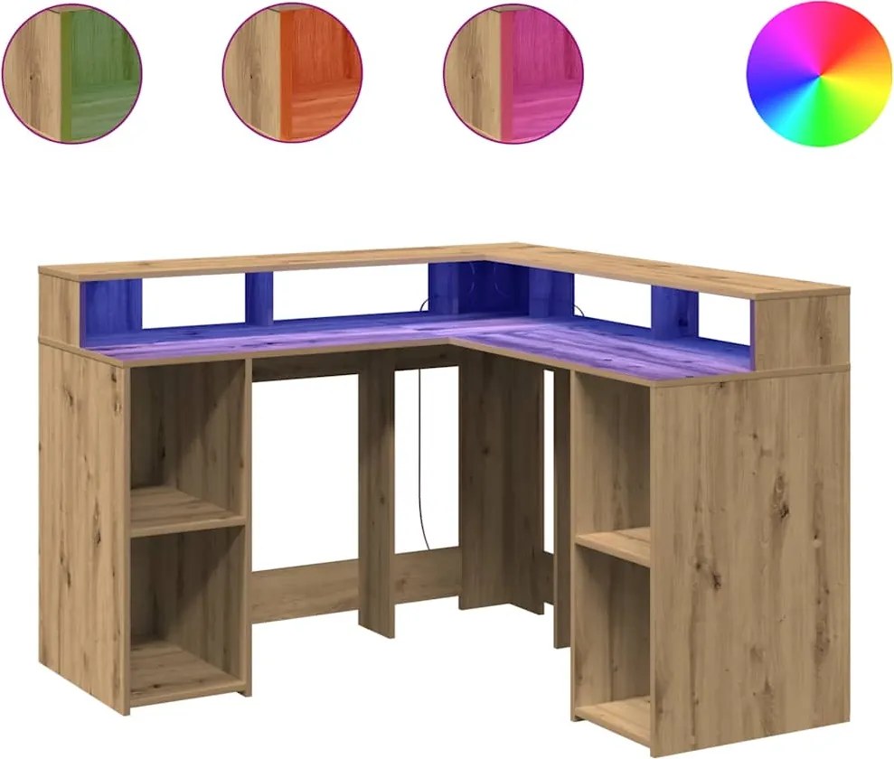 Psací stůl s LED dub artisan 130 x 130 x 91 cm kompozitní dřevo 3309455
