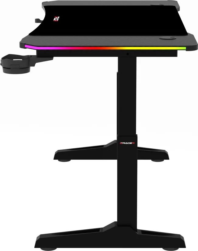 Výškově nastavitelný herní stůl ERACER H1212 — 120x60 cm, kov, melamin, černá, RGB podsvícení