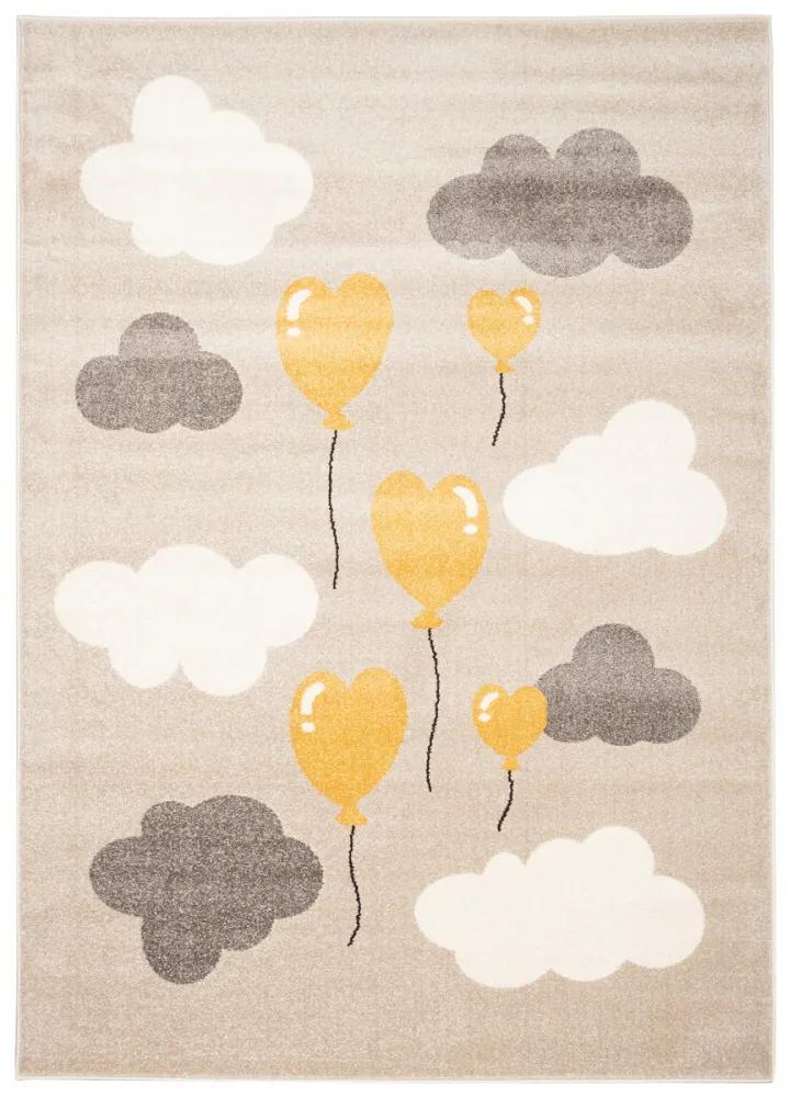 Dětský kusový koberec Žluté balónky béžový 200x300, Velikosti 200x300cm