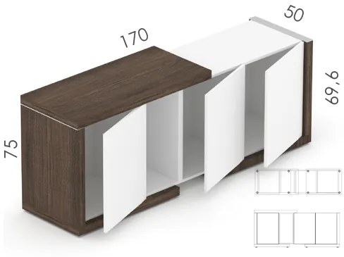 Komoda SOLID pro manažerský opěrný stůl, se třemi dveřmi, 170cm